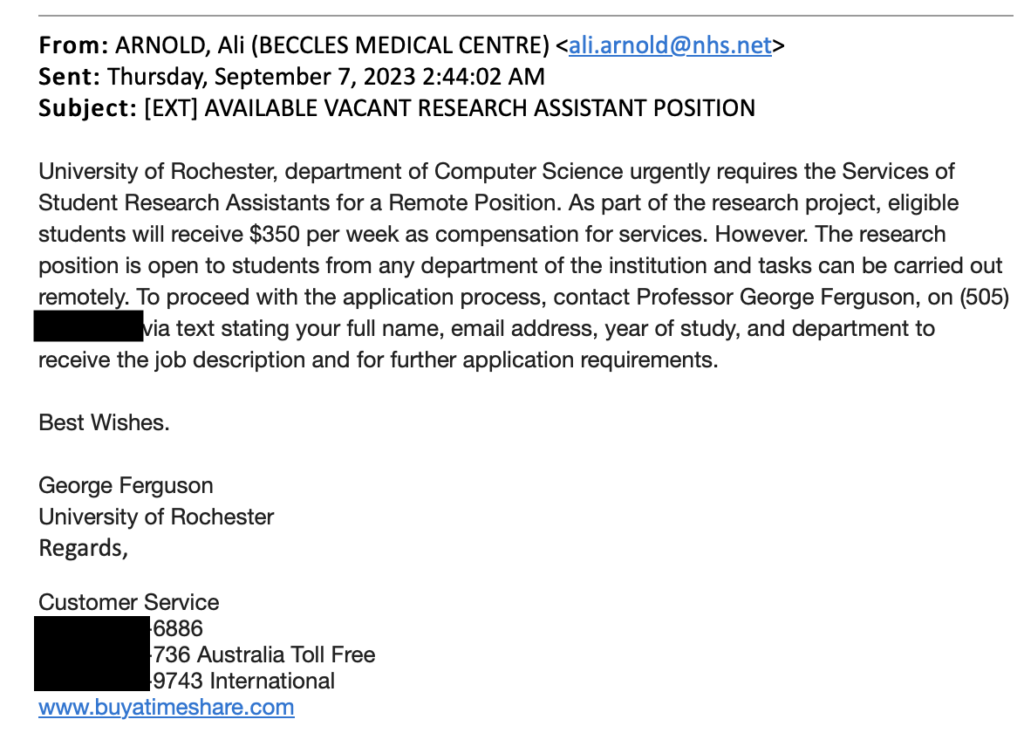 ATTENTION: New Job Scam Targeting UR students - News - University IT